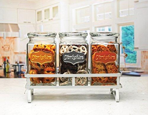 Set of 3 Square Glass Canister Set with Metal Rack, with Tight Lids wi ...